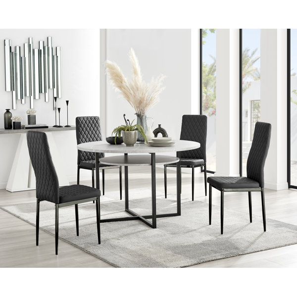 Canora Grey Adler Round Dining Table Set with Shelf & 4 Quilted Faux ...